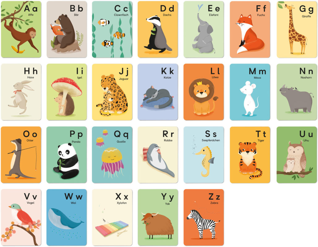 Vierundfünfzig Illustration - Karten-Set "ABC - Tieralphabet" - 50 x 70 ...